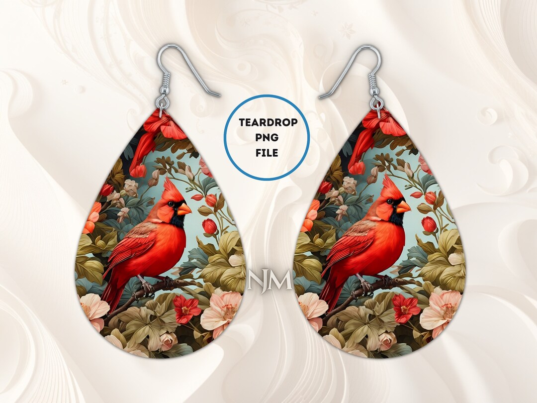 Red Cardinal Bird Sublimation Teardrop Earring Designs Christmas ...