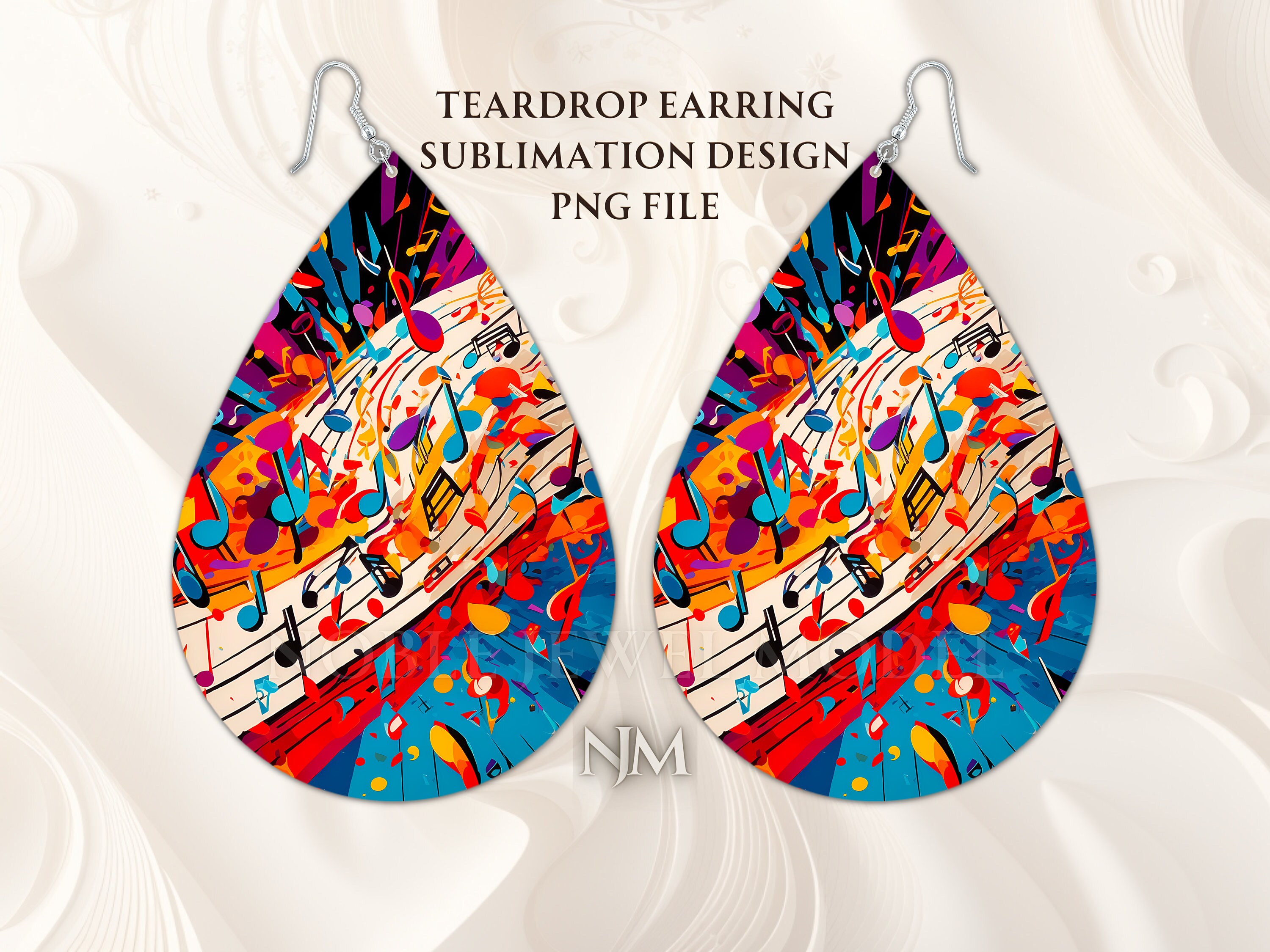 Abstract Music Notes Teardrop Sublimation Earrings Design PNG Files ...