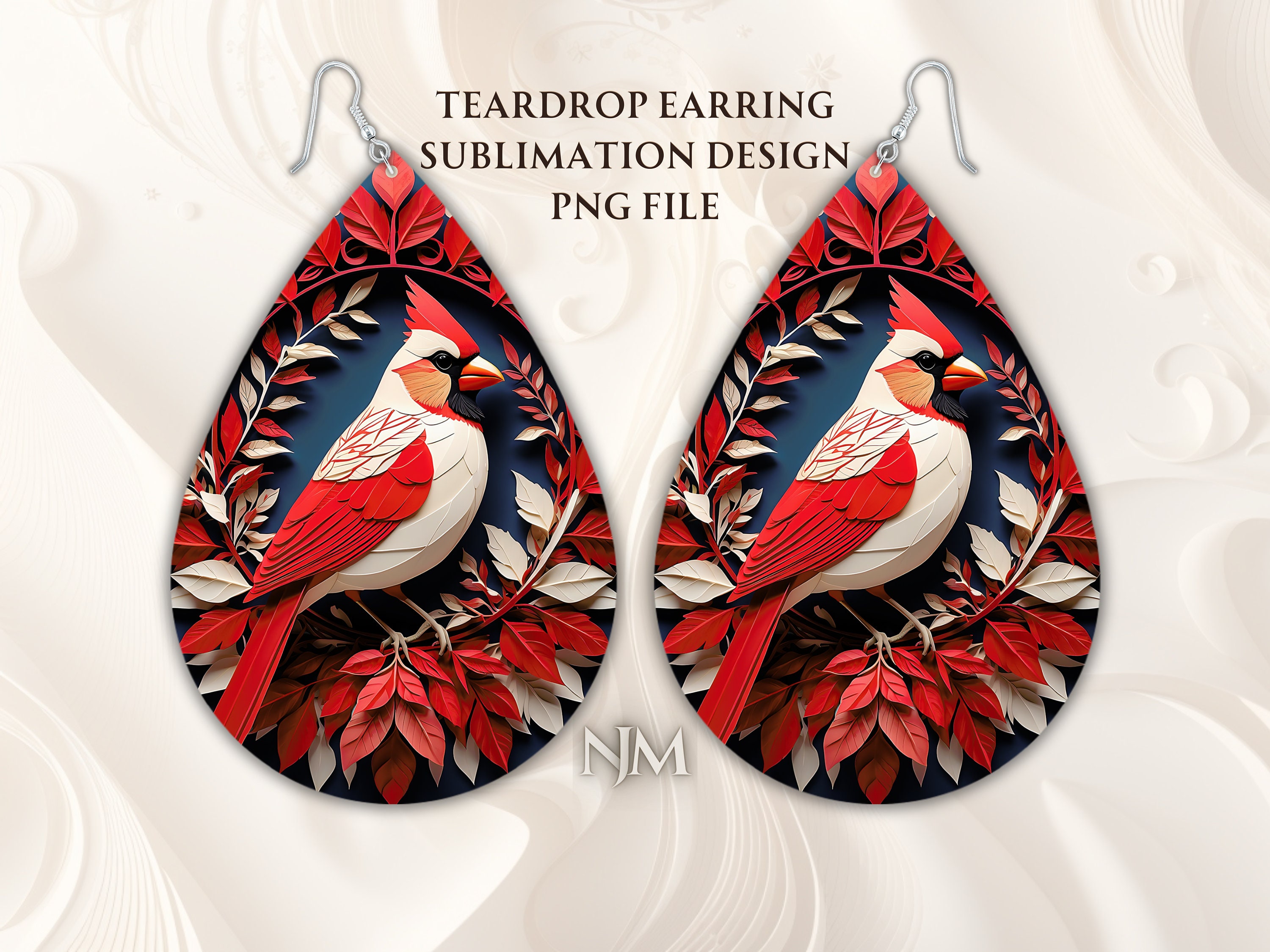Red Cardinal Earring Sublimation Design, Bird Earrings Sublimation for ...