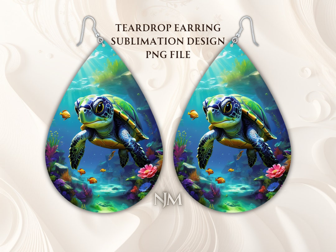 Sea Turtle Earrings Teardrop Png File Sea Themed Earrings - Etsy