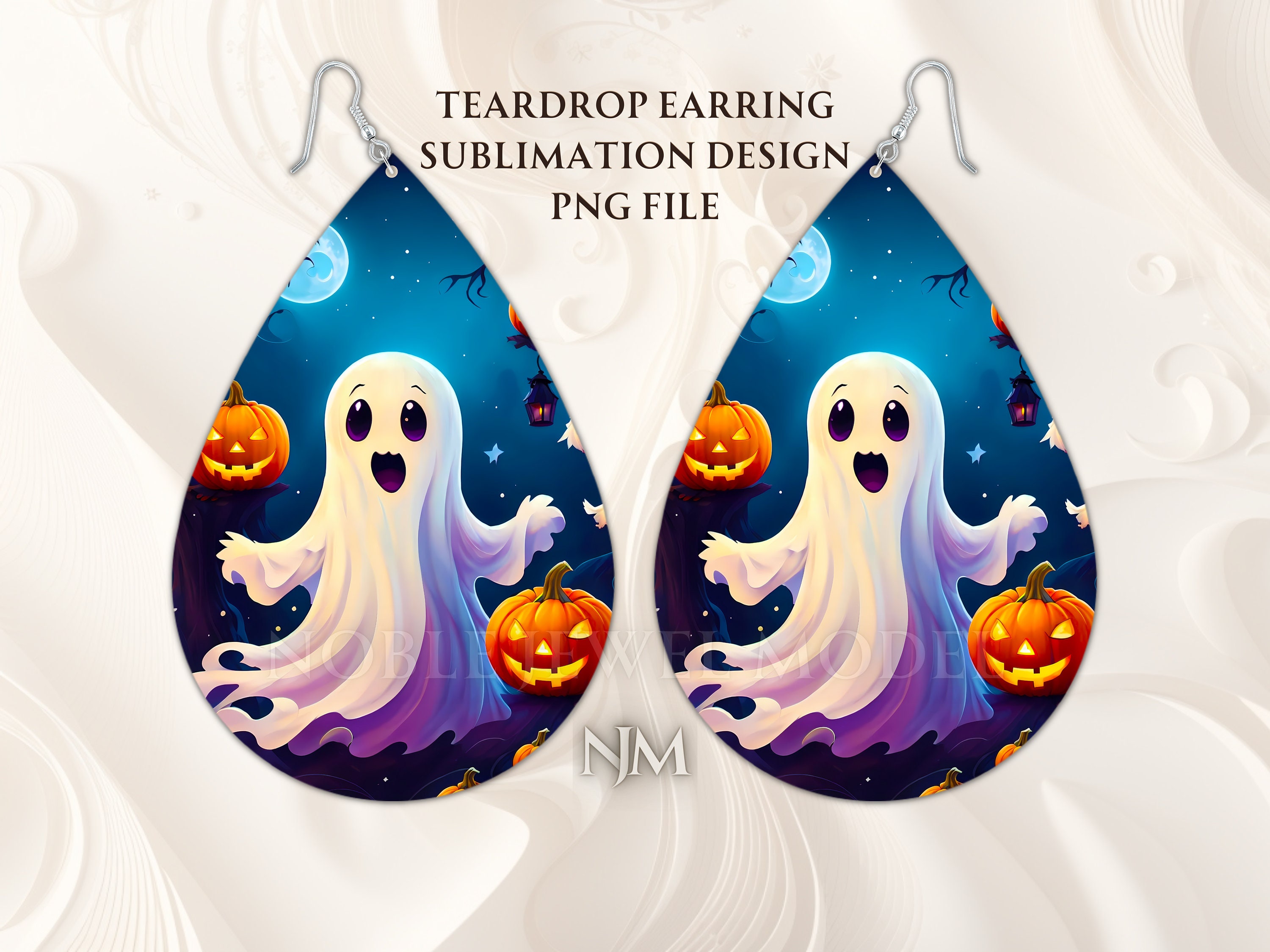 Cute Cowardly Ghost Teardrop Sublimation Earrings Design PNG - Etsy