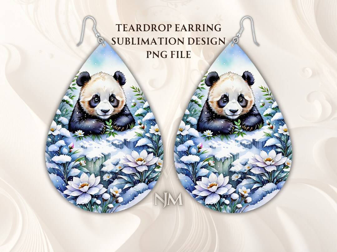 Cute Panda Earrings Teardrop Png, Panda Bear Sublimation Earrings ...
