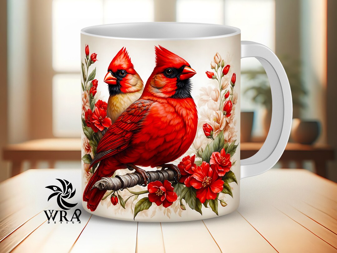 Red Cardinal Mug Wrap Designs, Coffee Mug Sublimation Designs, 15oz and ...
