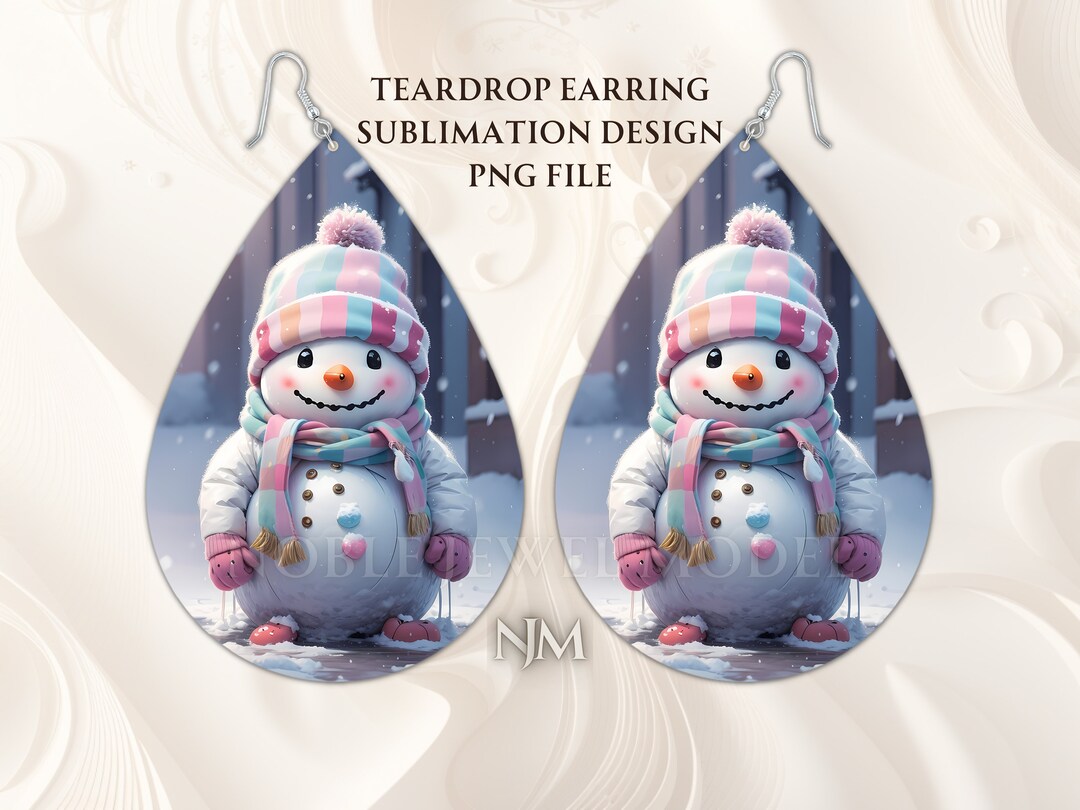 Pastel Colors Snowman Teardrop Sublimation Earrings Design PNG Files ...