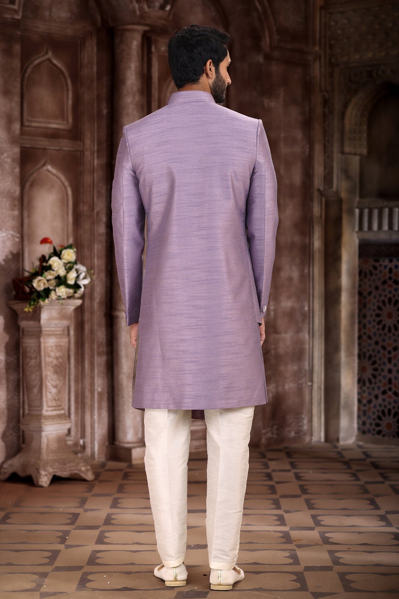 Indian Wedding Sherwani, Hand Embroidered, Art Silk Sherwani, Purple ...