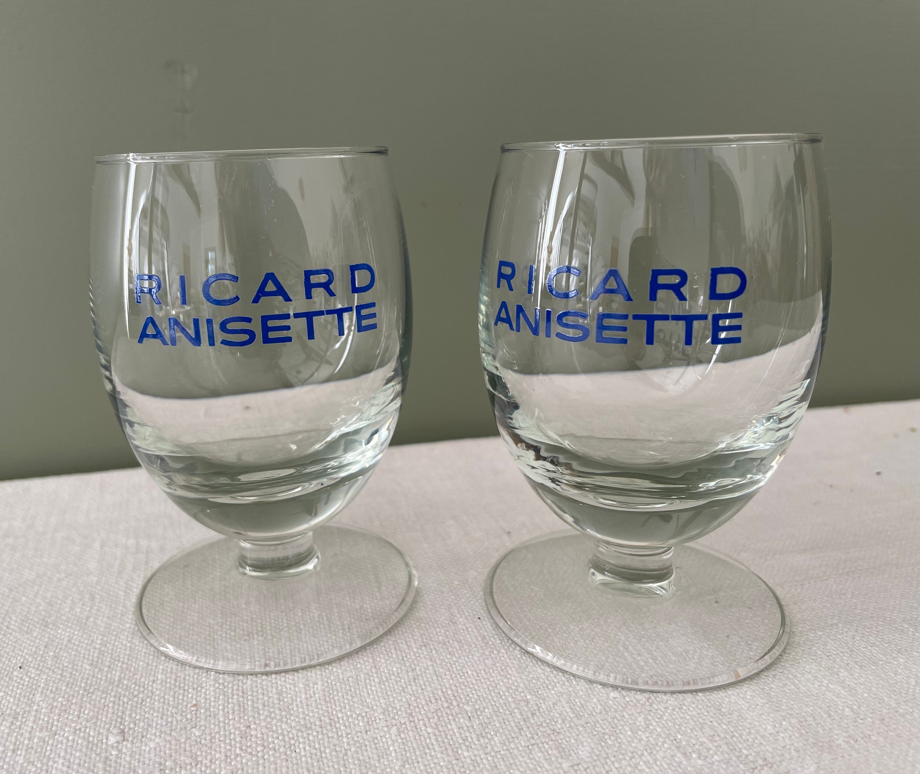 Pair Vintage Ricard Anisette Glasses - French Aperitif - Bar Glasses ...