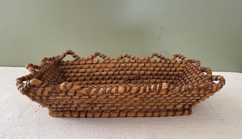 Antique French Handmade Coiled Rye Baskets 1930, Hand Woven Market ...