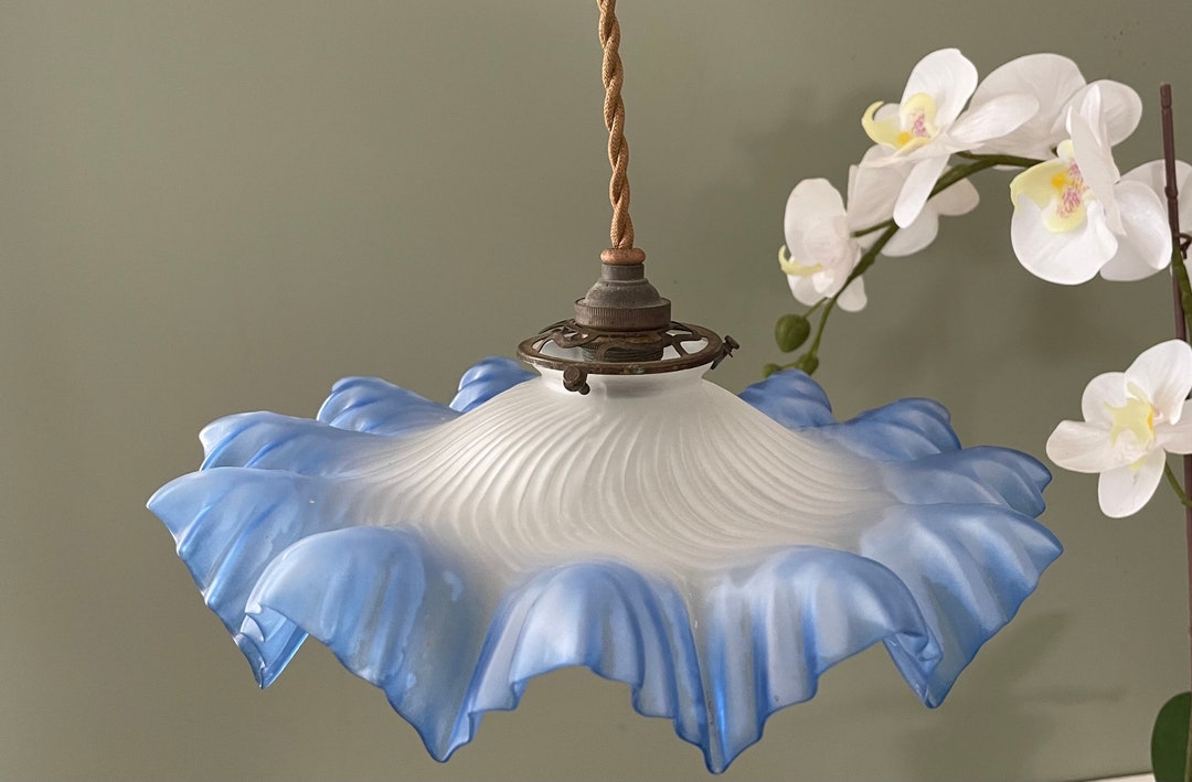 Art Deco Lamp Shade, Antique French Ceiling Shade, 1920's Frilly Edge ...