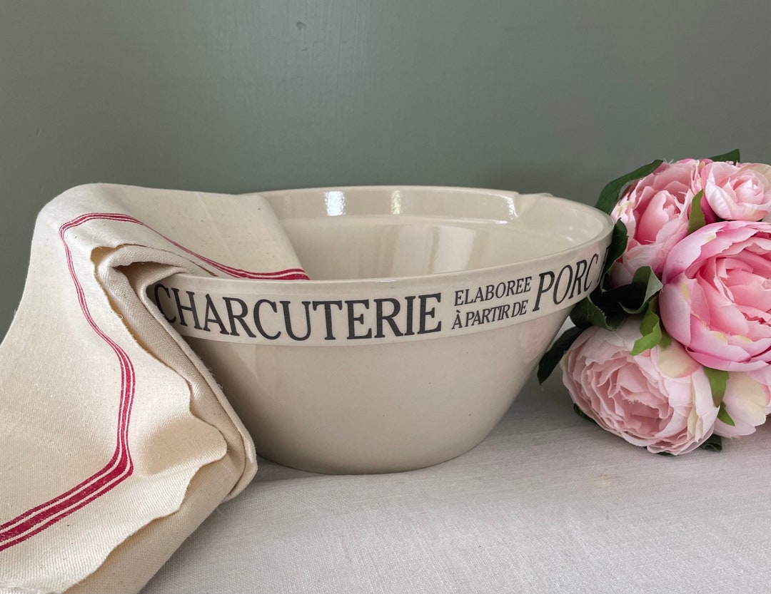 French Stoneware Mixing Bowl, Farmhouse Bowl, Beige Glazed Sandstone ...