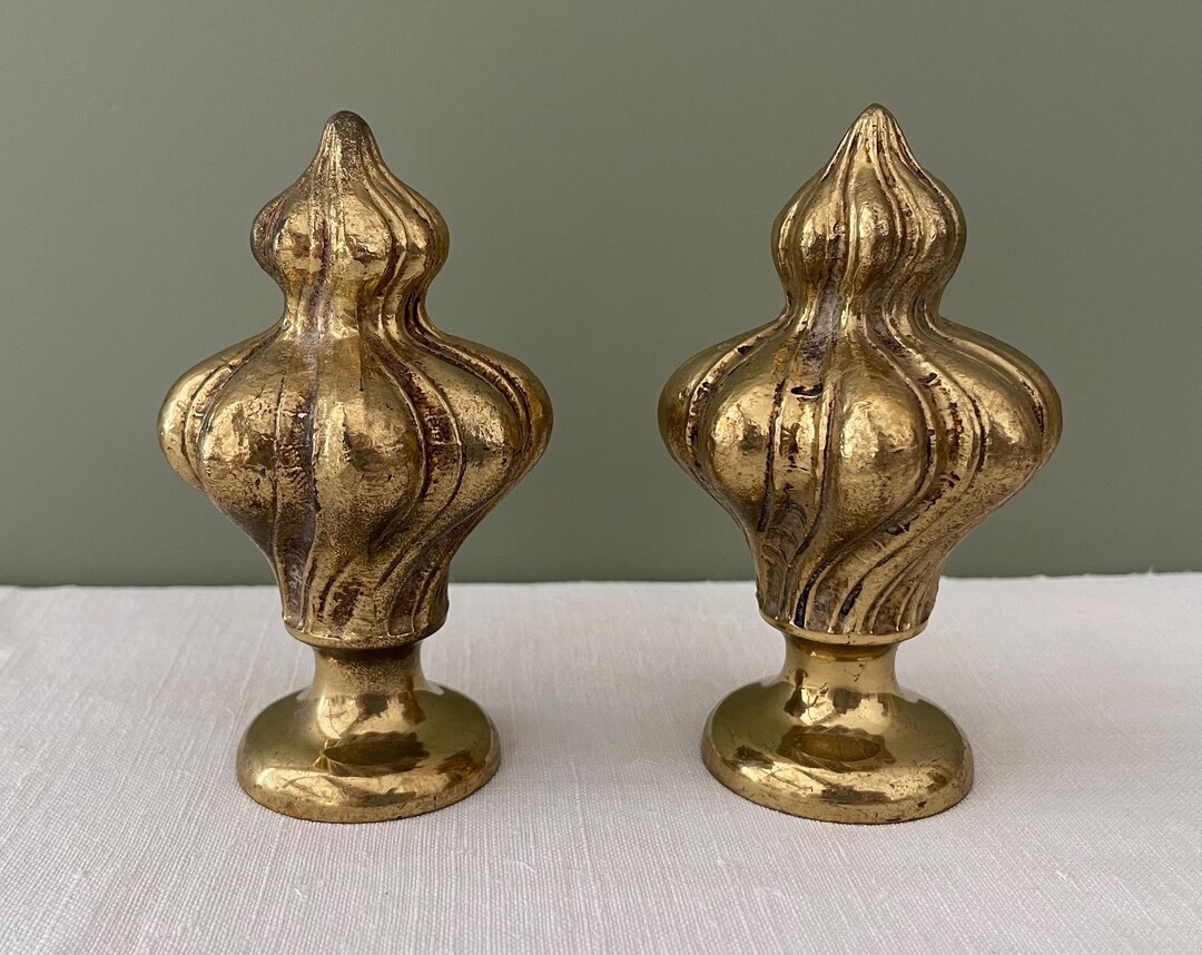 Lovely Pair of Vintage French Brass Curtain Finials, Curtain Pole ...