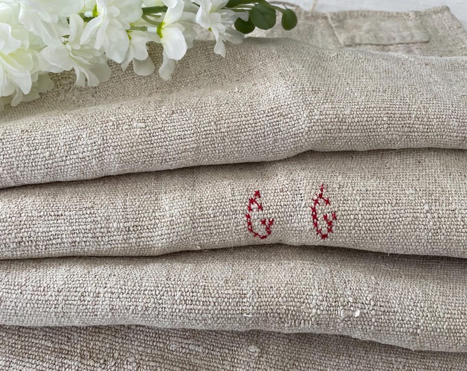 Antique French Homespun Linen & Hemp Grain Sack, Handwoven 1900's, Hand ...