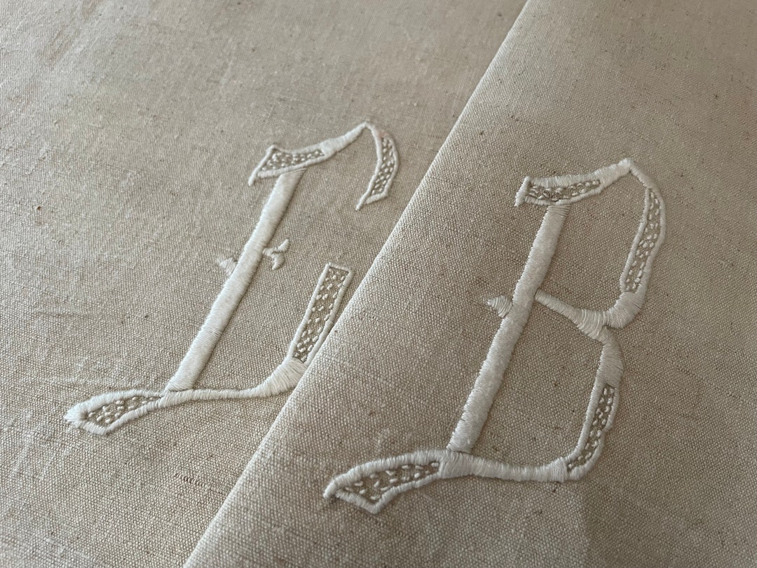 Antique Linen Monogram Panel Choose E or D Hand Embroidered Initials - Etsy