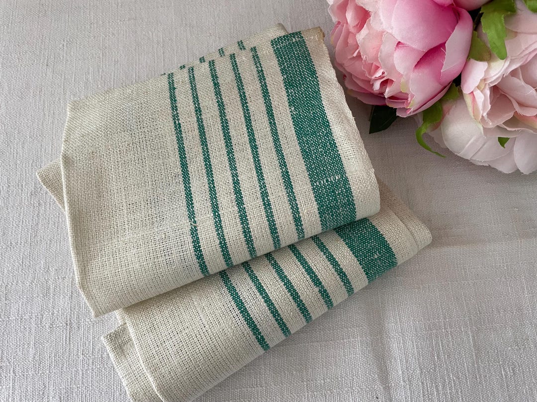 Vintage French Green Linen Tea Towel, Vintage French Green Dish Cloth ...