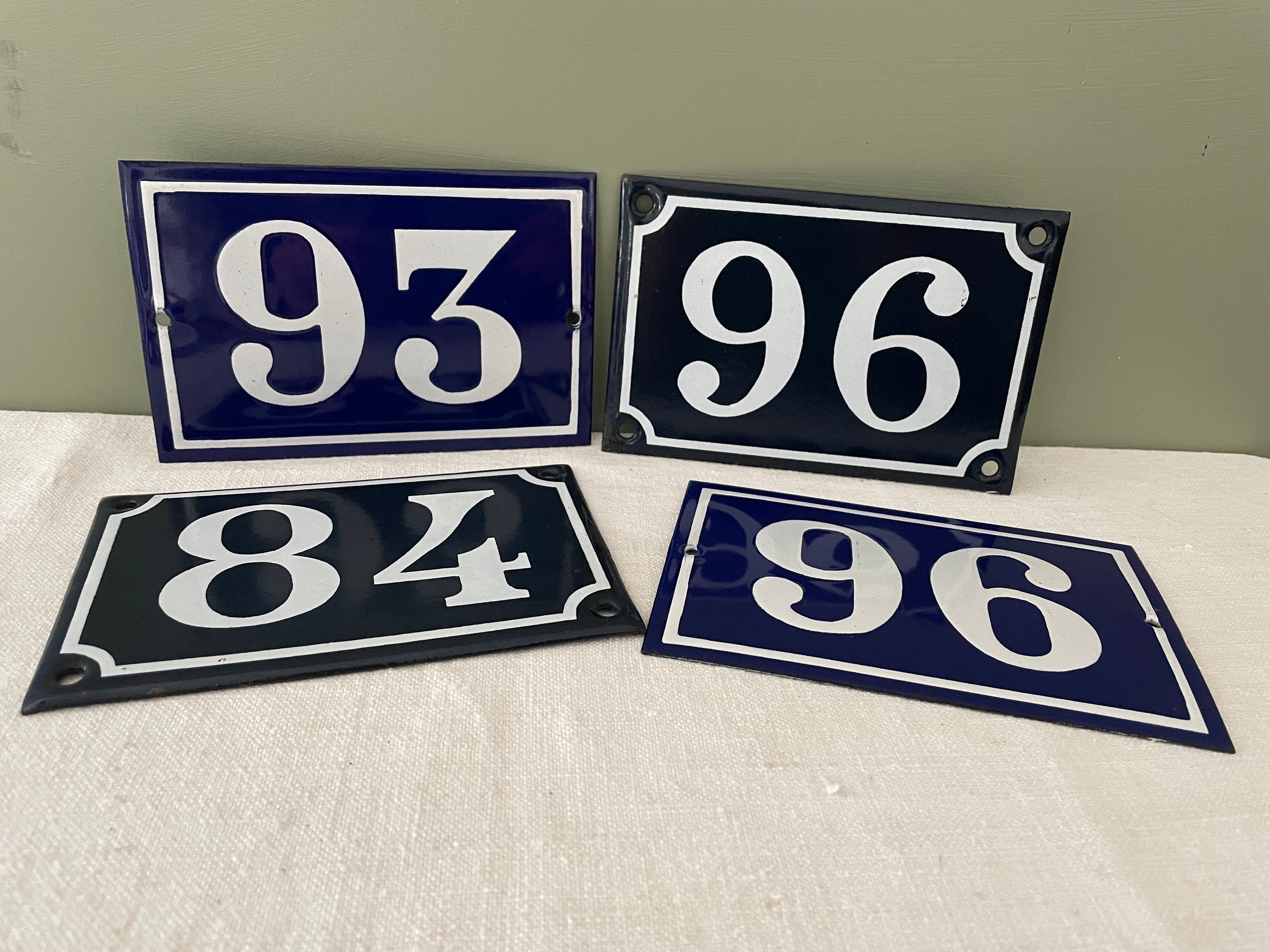 Vintage French Enamelled House Number 84, 93, 96, Blue & White Metal ...