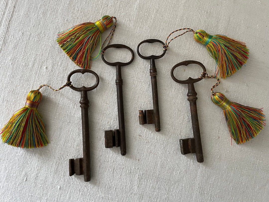 Antique French Keys With Tassel, Huge Antique French Chateau Keys With ...