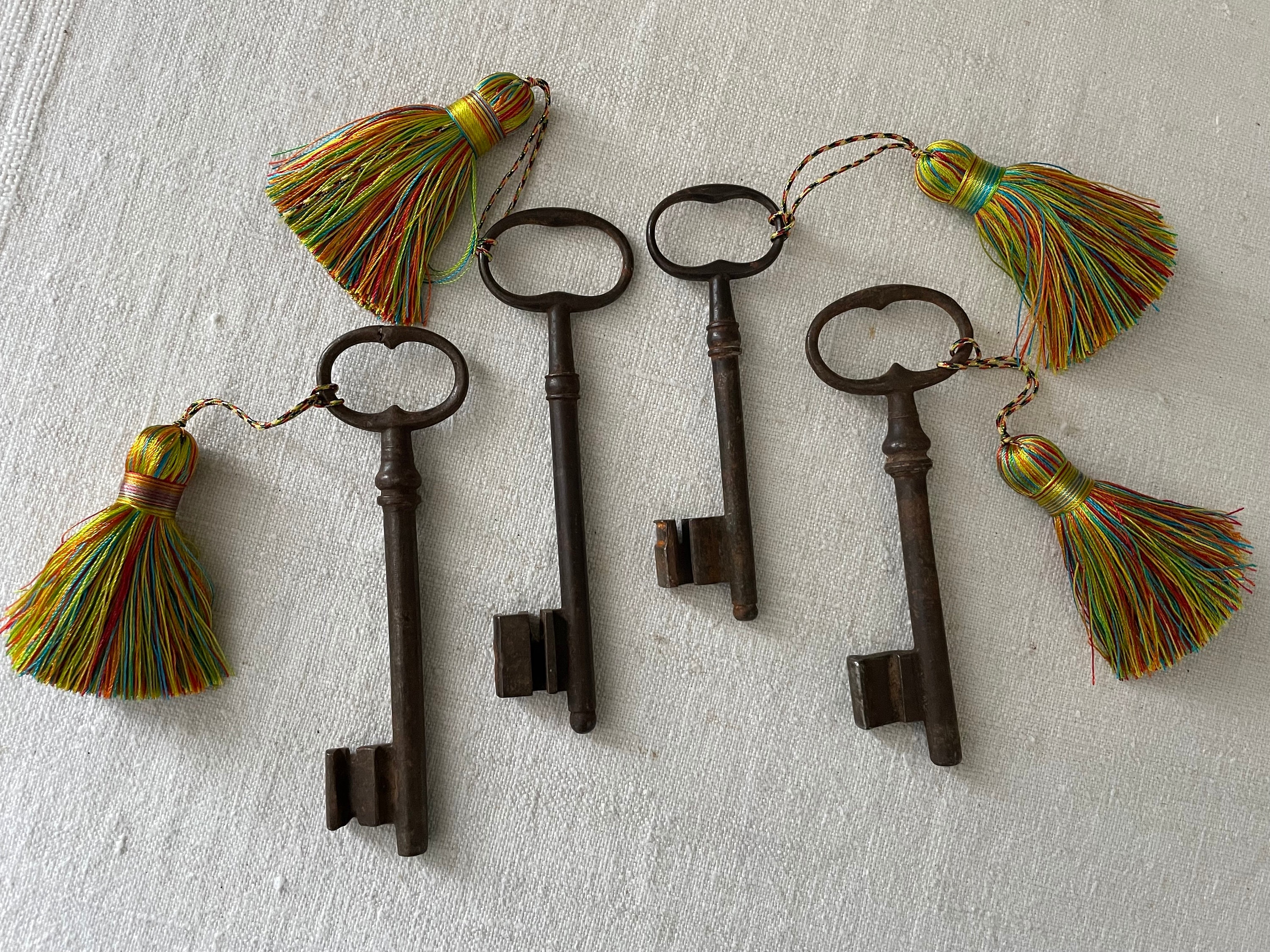 Antique French Keys With Tassel, Huge Antique French Chateau Keys With ...