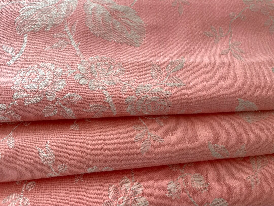 Vintage French Unused Damask Roses Fabric Reversible 50 Cms Wide 50 Cms ...