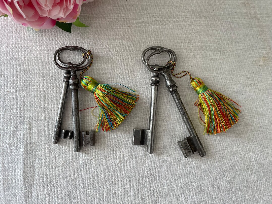 Antique French Keys With Tassel, Huge Antique French Chateau Keys With ...
