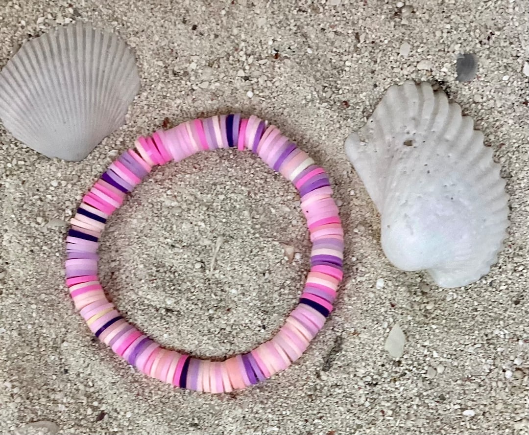 Pink-purple Clay Bead Bracelet - Etsy