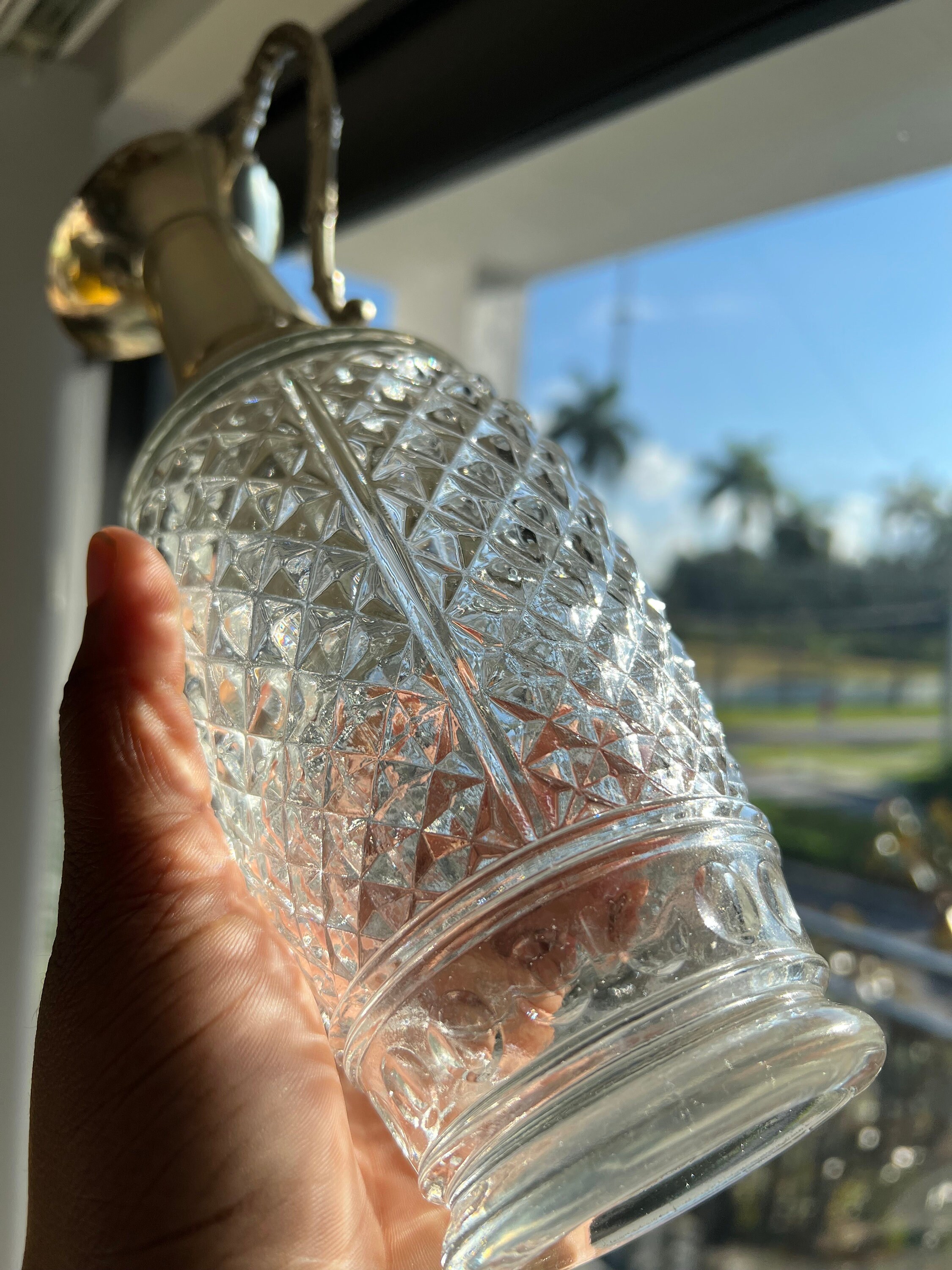 GORGEOUS Vintage Glass Pitcher Diamond Pattern Pressed Glass Pitcher ...