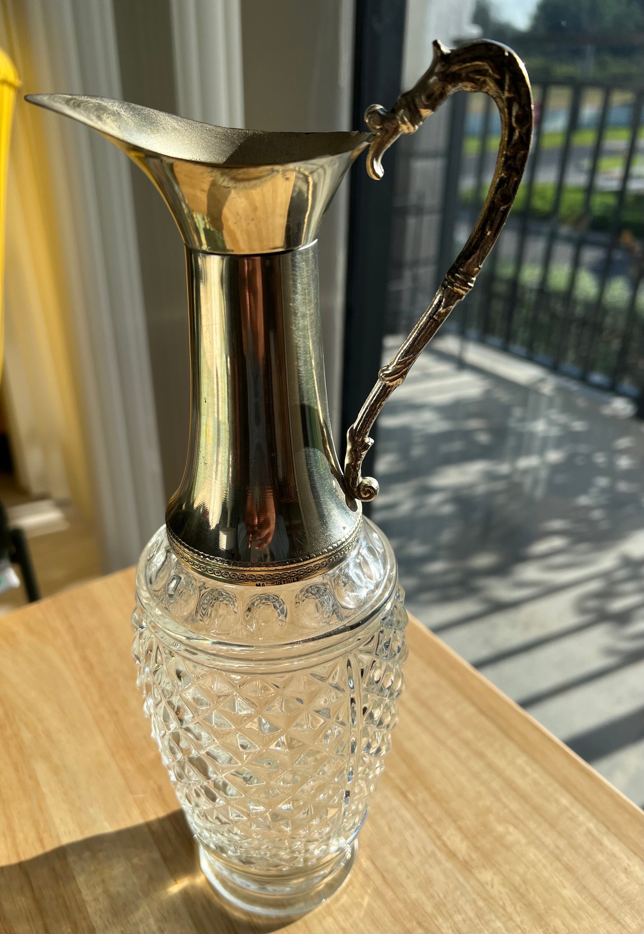 GORGEOUS Vintage Glass Pitcher Diamond Pattern Pressed Glass Pitcher ...