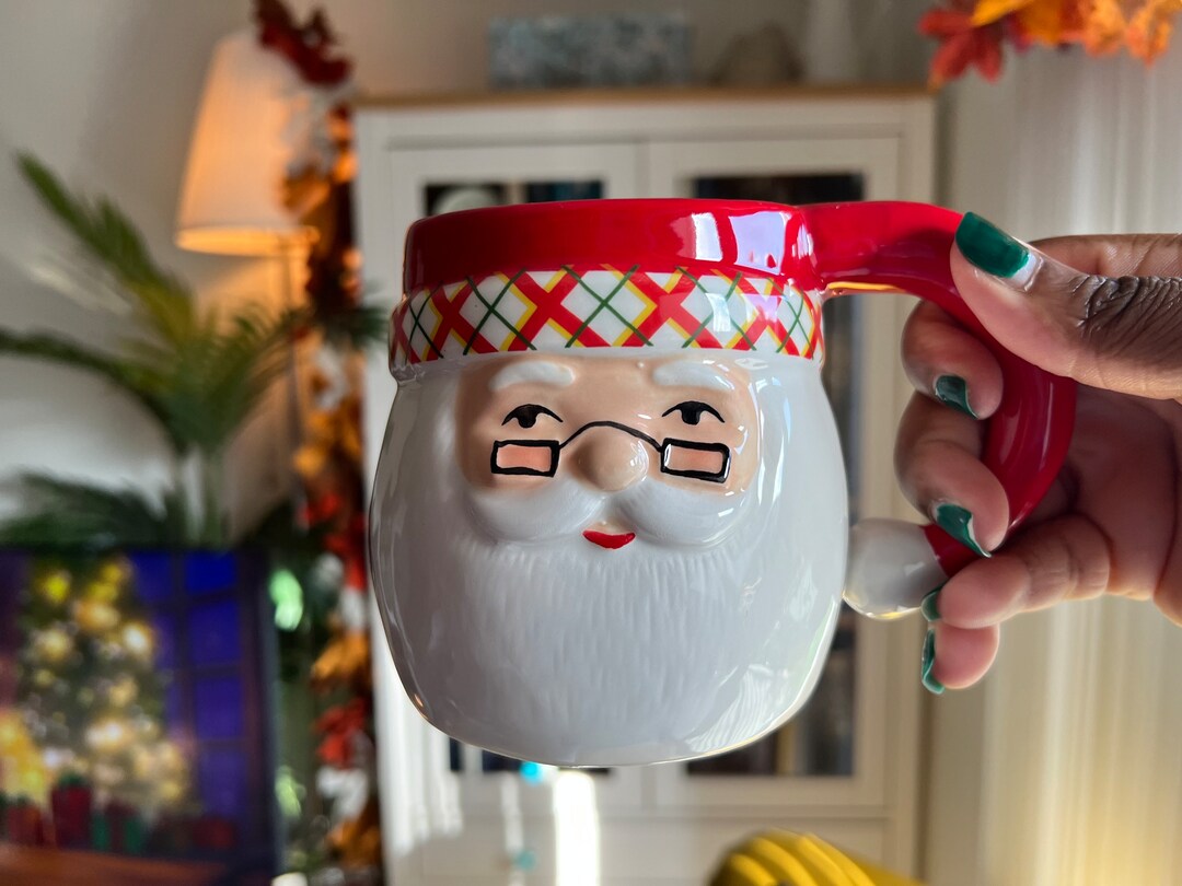 Santa Mug Santa Hat HANDLE CHRISTMAS Red and White Coffee - Etsy