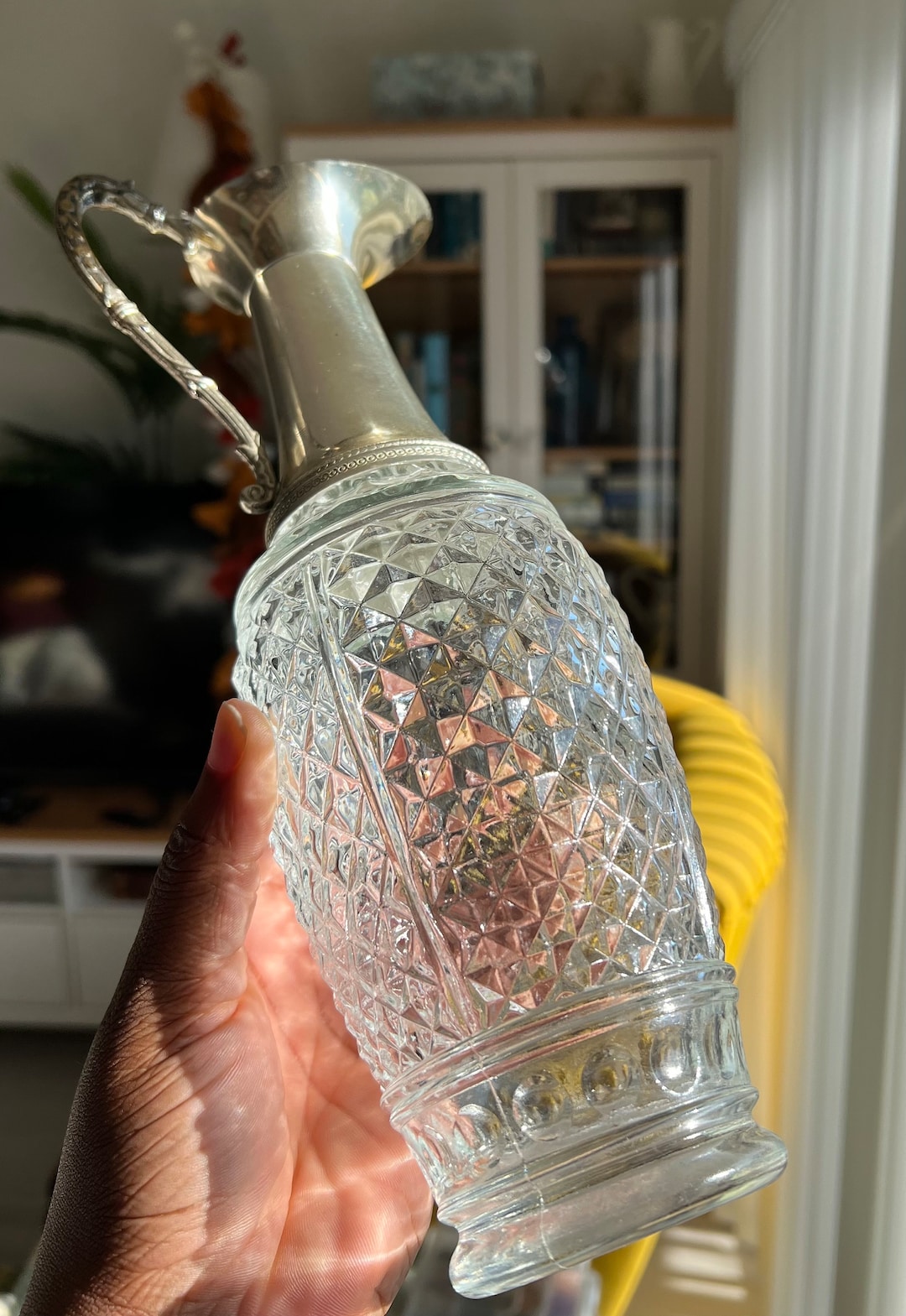 GORGEOUS Vintage Glass Pitcher Diamond Pattern Pressed Glass Pitcher ...