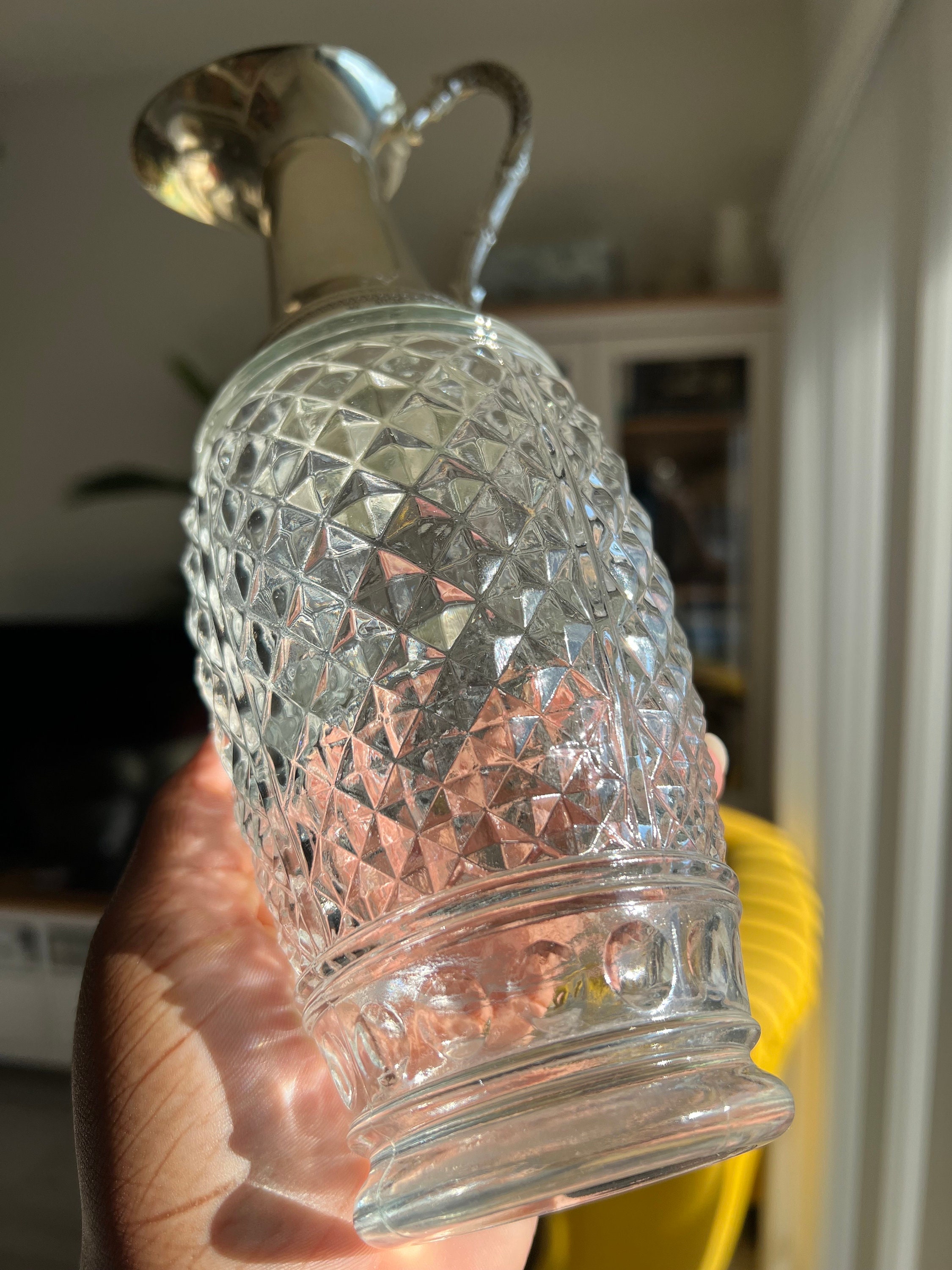 GORGEOUS Vintage Glass Pitcher Diamond Pattern Pressed Glass Pitcher ...