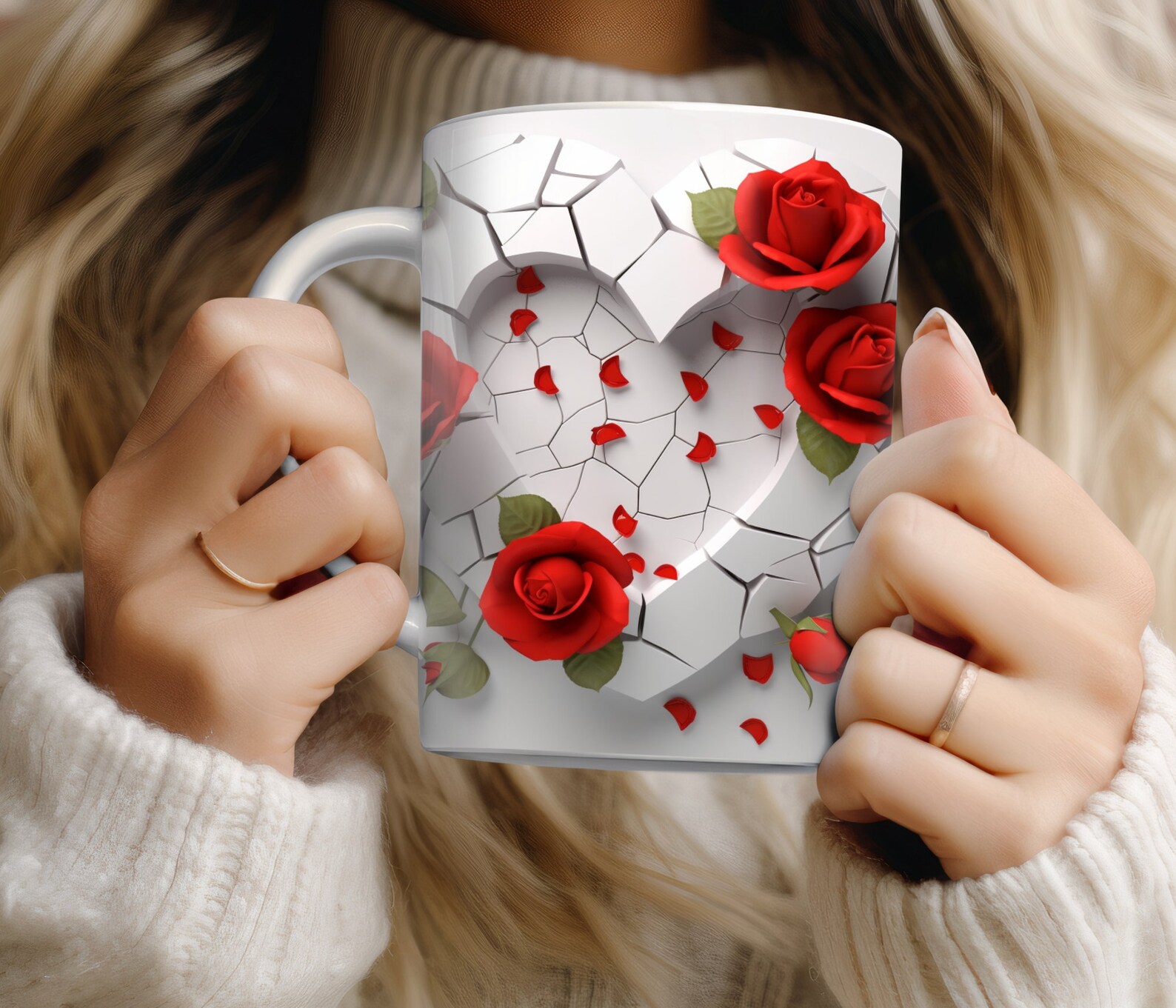 3D Red Valentine Roses Mug Wrap, Romantic Mug Gift, Cut Mug Wrap ...