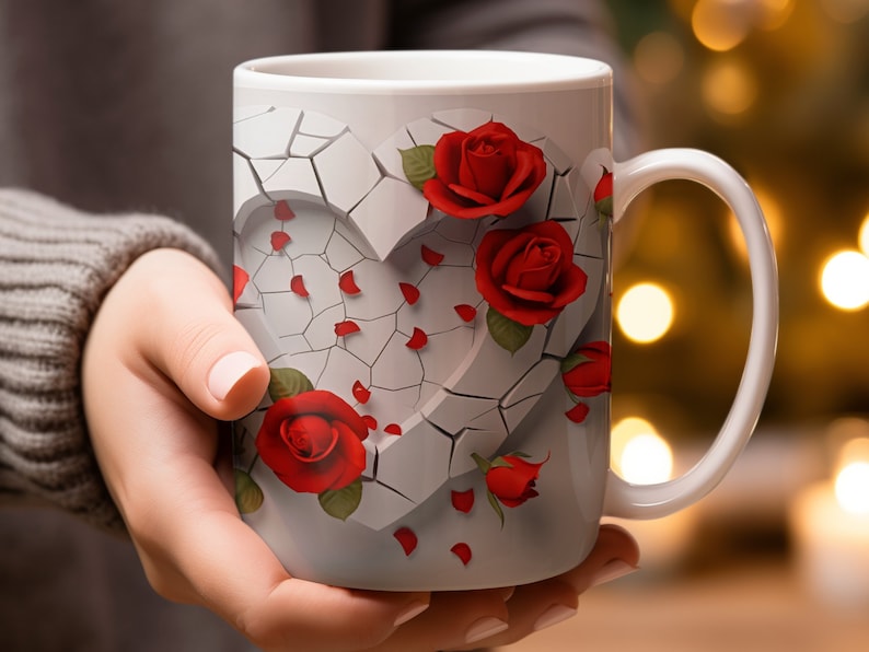 3D Red Valentine Roses Mug Wrap, Romantic Mug Gift, Cut Mug Wrap ...