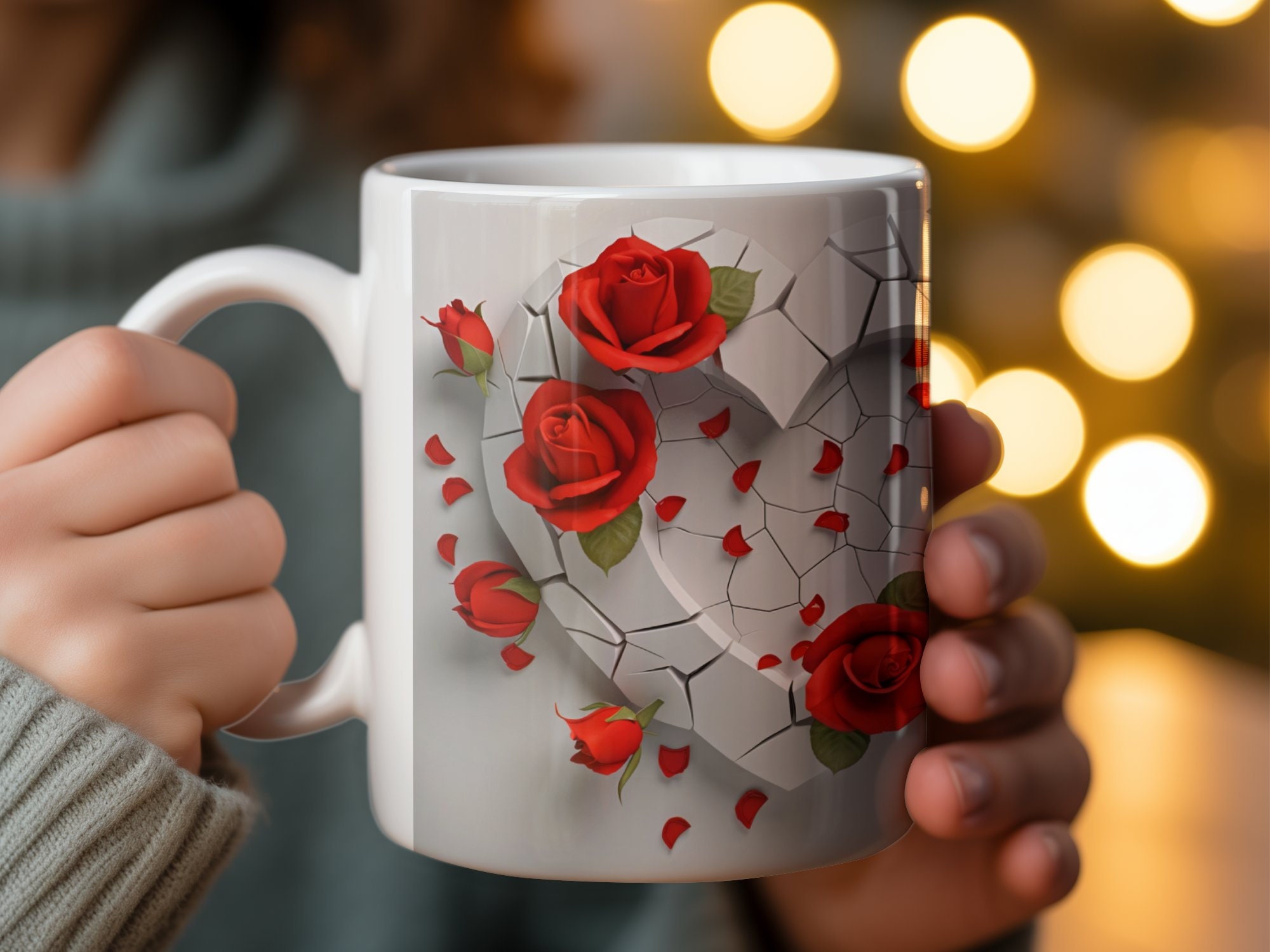 3D Red Valentine Roses Mug Wrap, Romantic Mug Gift, Cut Mug Wrap ...