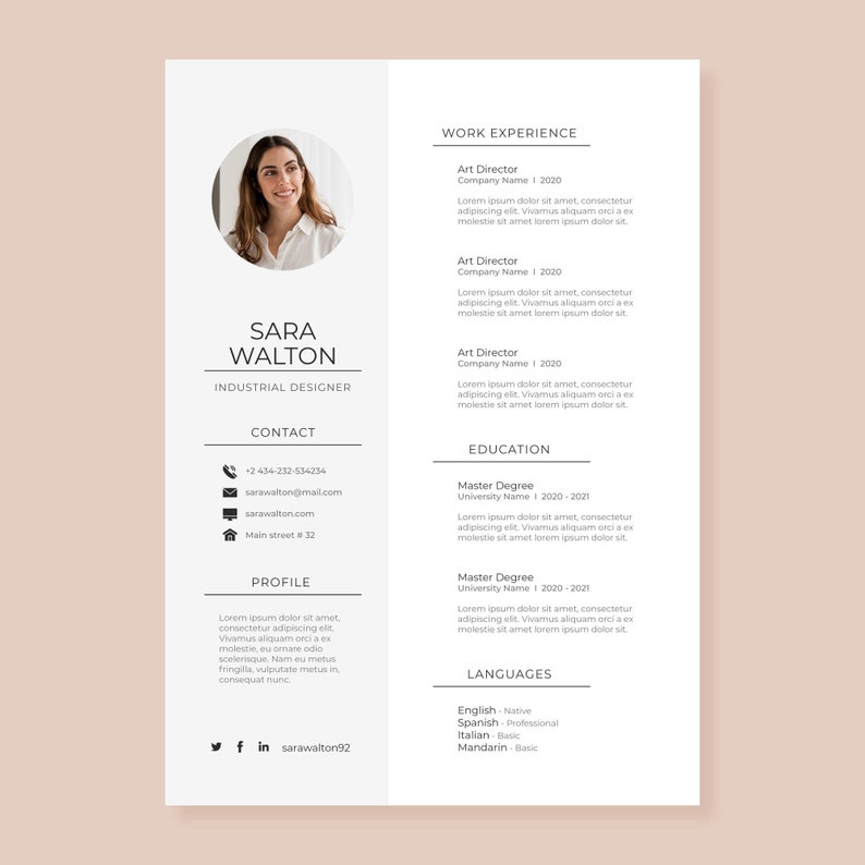 Photo-inclusive Resume Template, Professional CV Template, Sleek Resume ...