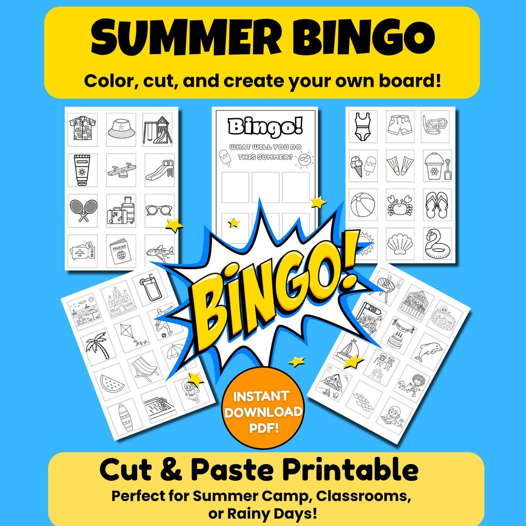 Summer Bingo Printable for Kids - Cut and Paste Activity - DIY Bingo ...