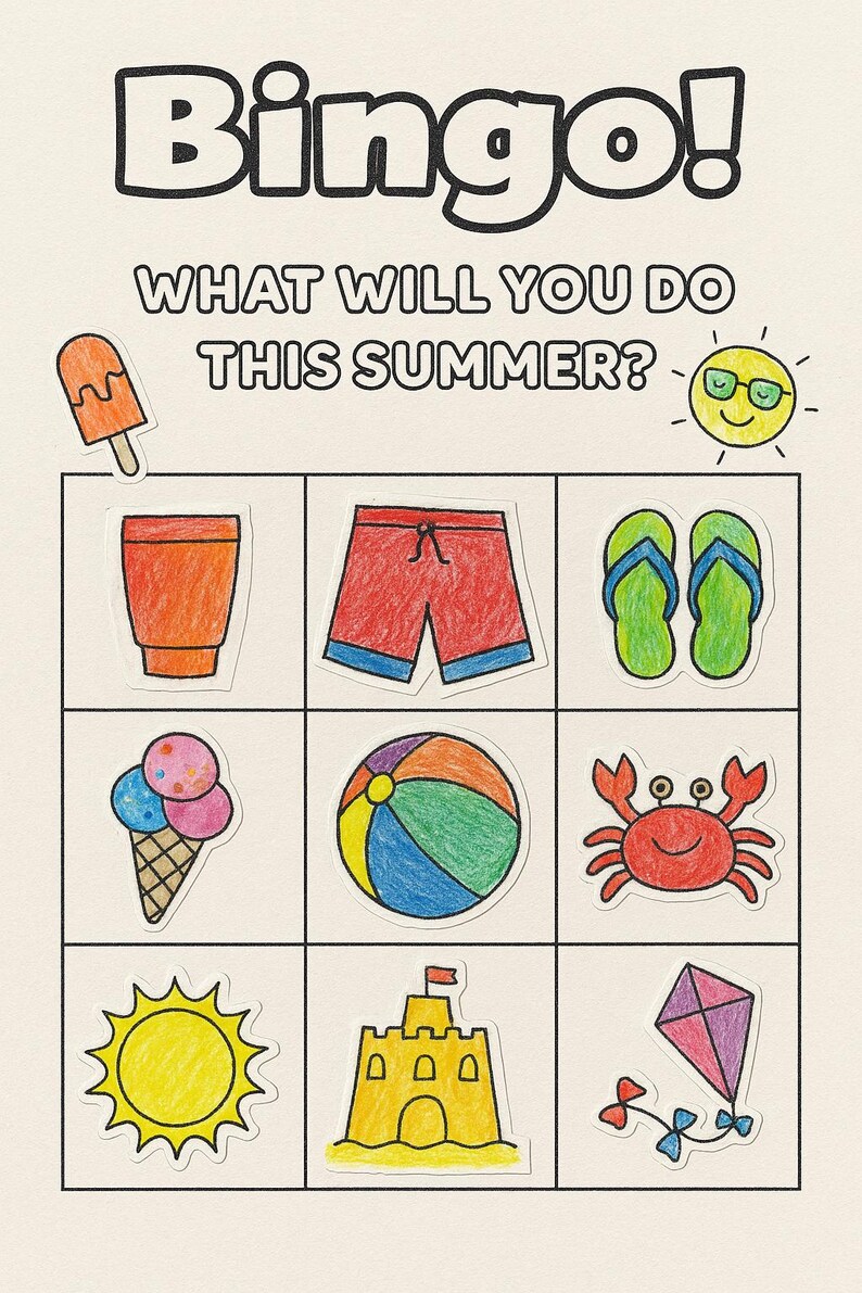 Summer Bingo Printable for Kids - Cut and Paste Activity - DIY Bingo ...