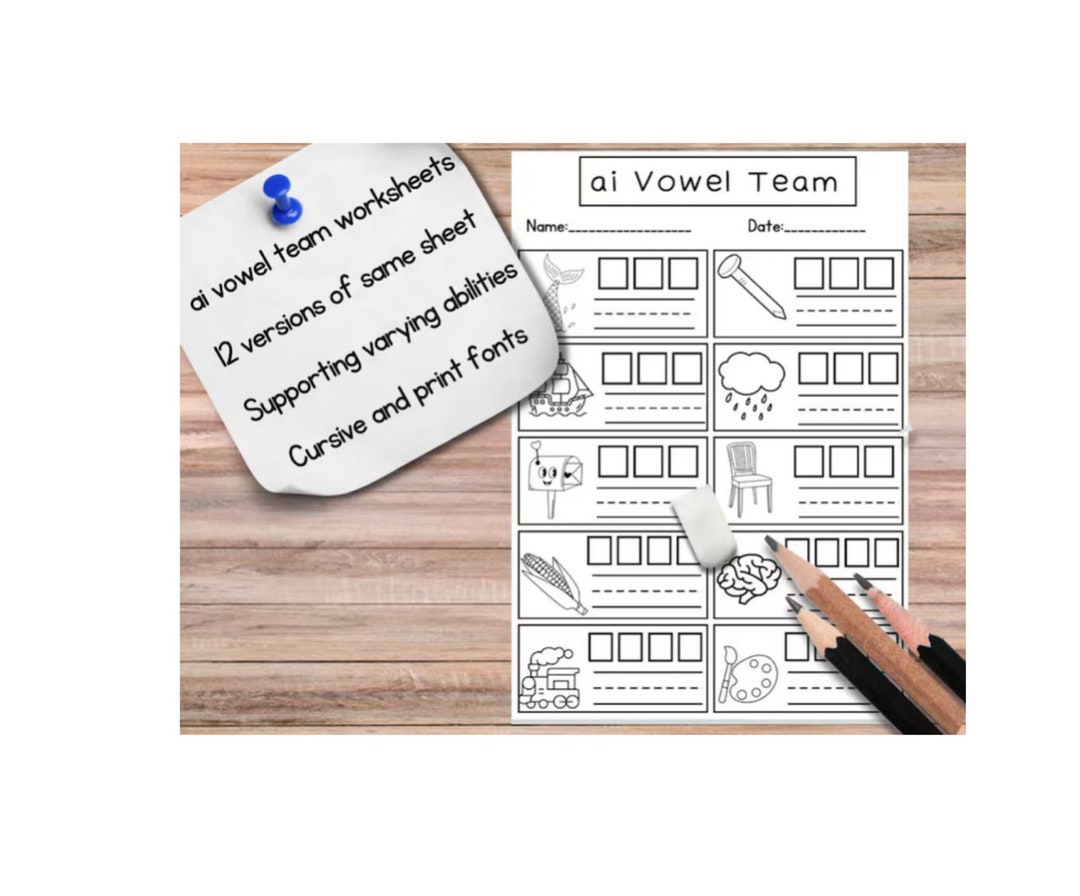 Printable Phonics Vowel Team Worksheet Bundle Long a Sound Ai - Etsy