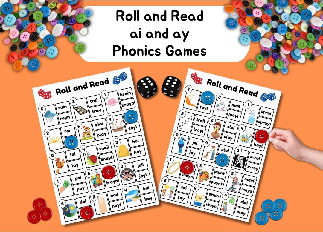 Roll and Read Phonics Game | AI AY Word Activity | Long a Vowel Game ...