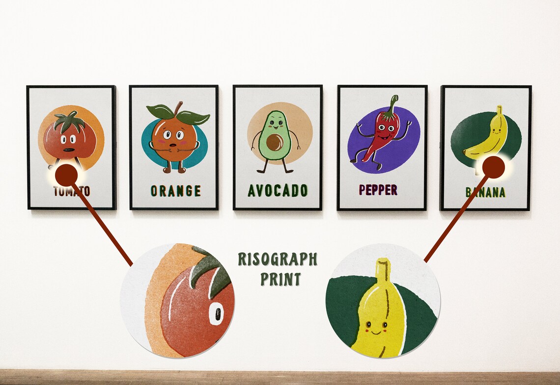 Seasonal Food Poster, Art for Kids Hub, Vegetable Poster, Risograph Print, House Warming Gift ...