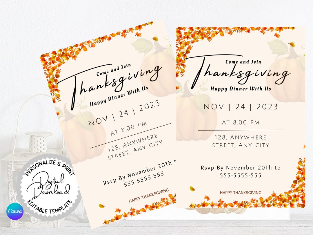 Thanksgiving Invitation Card, Digital Card, Thanksgiving Celebration ...