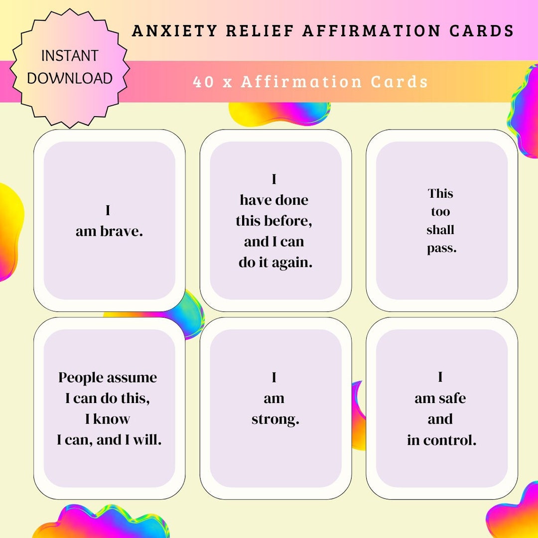 Anxiety Affirmation Cards Printable Digital, Anxiety Relief, Positive ...