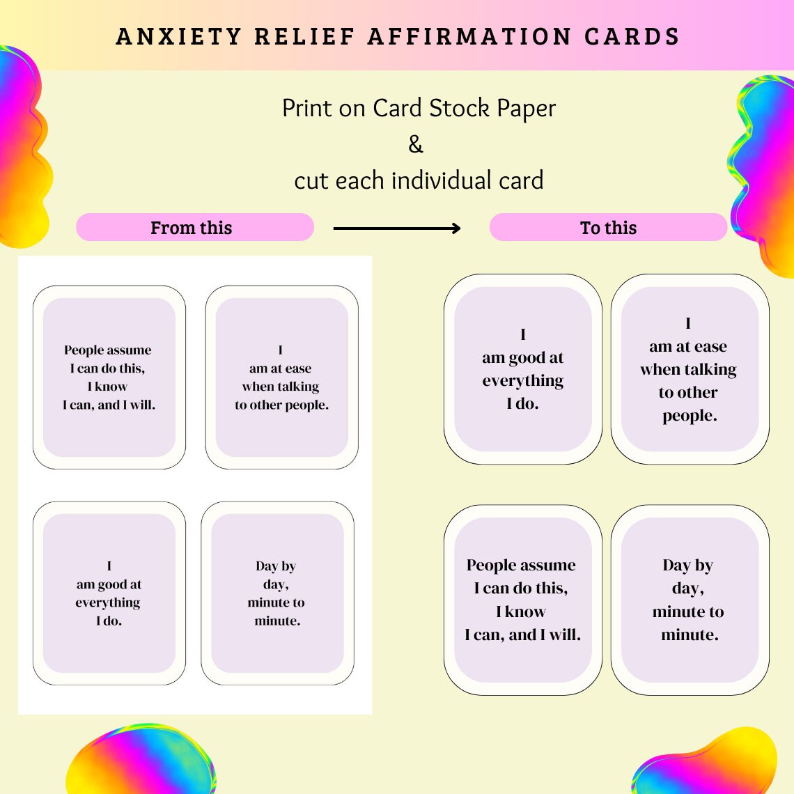 Anxiety Affirmation Cards Printable Digital, Anxiety Relief, Positive ...