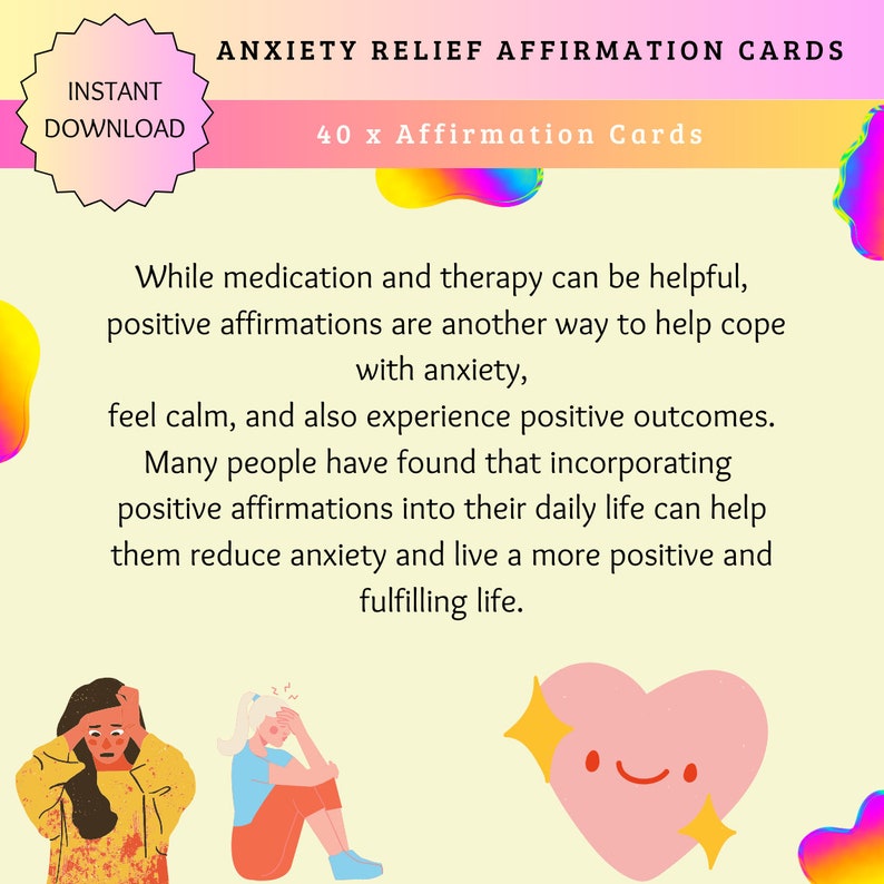 Anxiety Affirmation Cards Printable Digital, Anxiety Relief, Positive ...