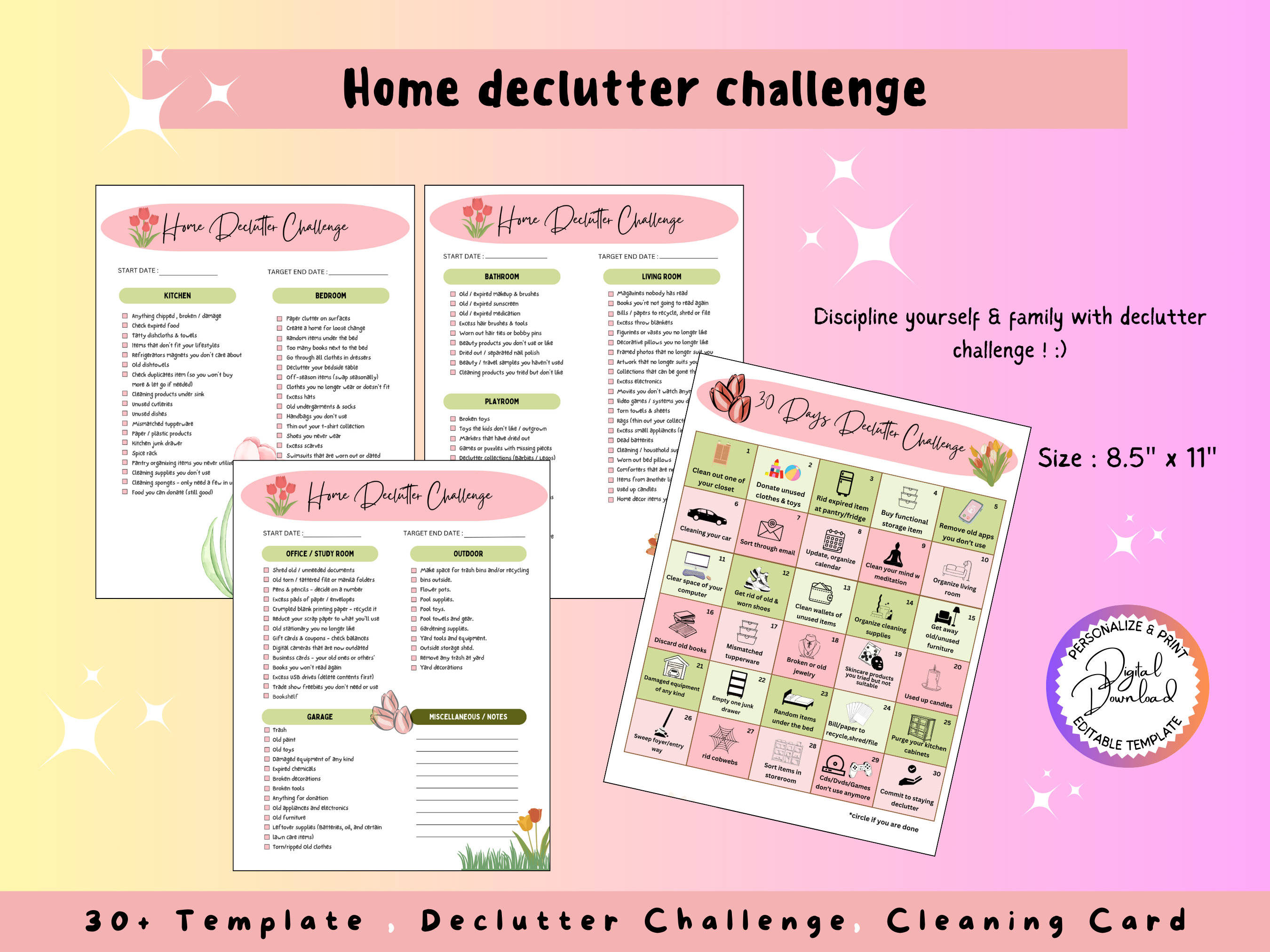 EDITABLE PRINTABLE Cleaning Schedule, Pet Schedule, Declutter Challenge ...