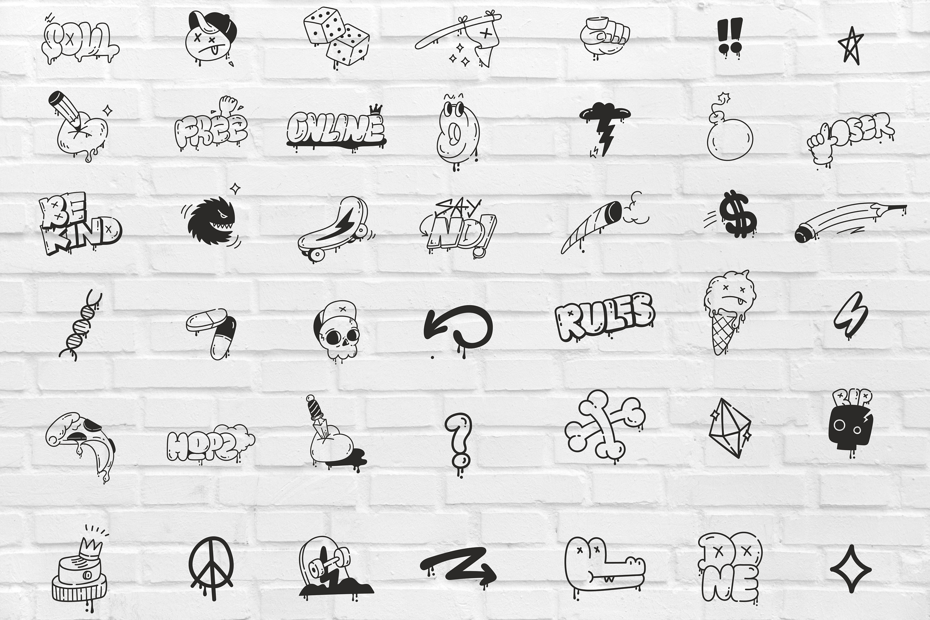 Graffiti Wall Art Bundle, Graffiti Stickers, Graffiti Doodle, Design ...