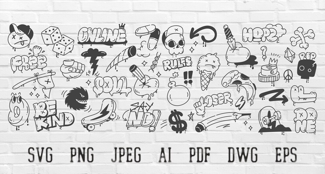 Graffiti Wall Art Bundle, Graffiti Stickers, Graffiti Doodle, Design ...