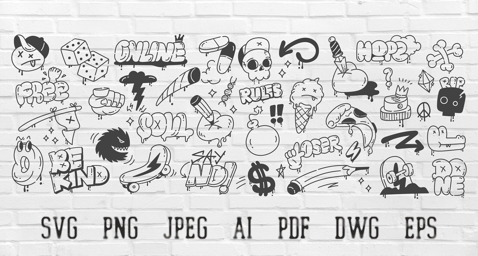 Graffiti Wall Art Bundle, Graffiti Stickers, Graffiti Doodle, Design ...