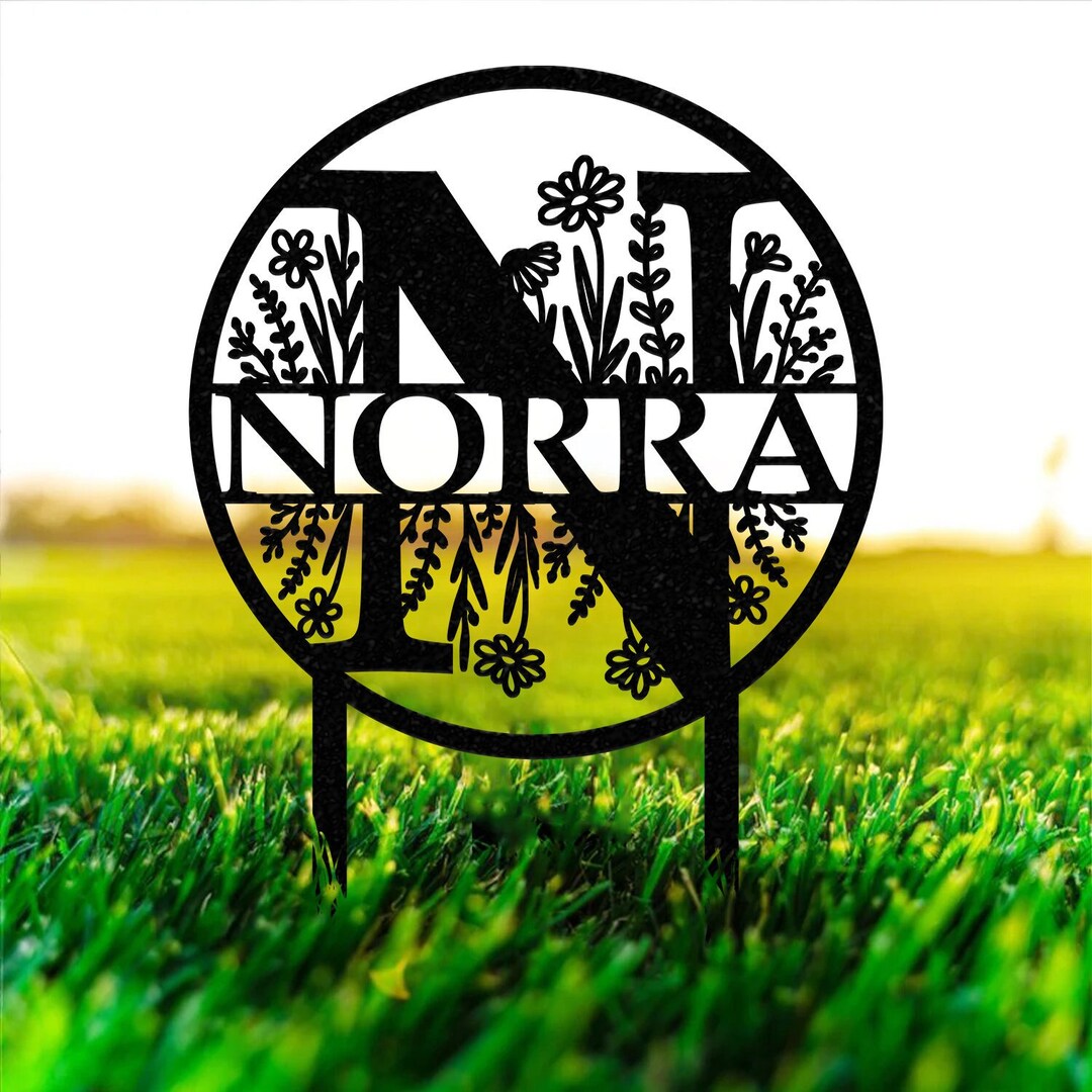 Custom Metal Letter and Name Sign, Round Letter Monogram Garden Stake ...