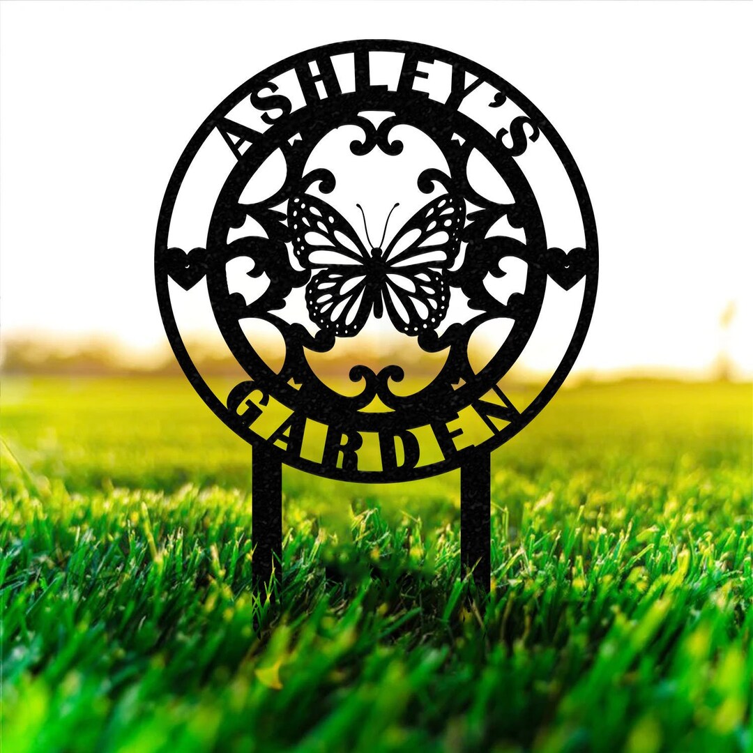 Custom Butterfly Garden Sign, Personalized Garden Stake, Metal Garden ...