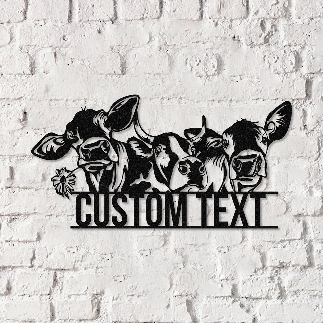 Custom Cow Head Metal Sign With Led Light, Cow Cattle Metal Wall Art ...