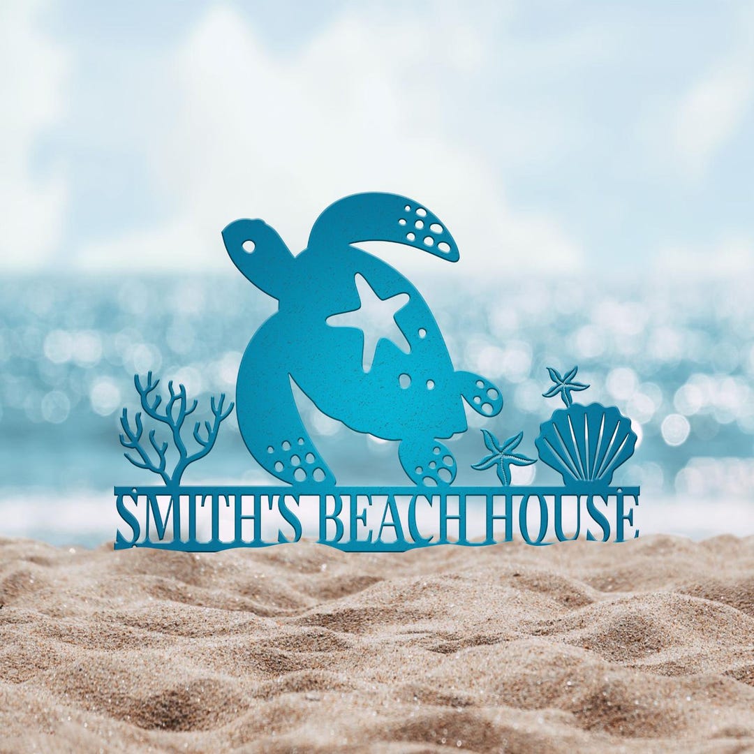 Custom Turtle Name Sign, Personalized Beach House Sign, Beach Sign ...