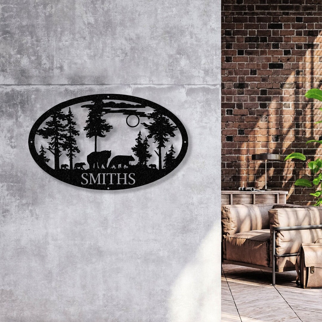 Wilderness Bear Cabin Sign, Mountain Decor Personalized Metal Bear Sign ...